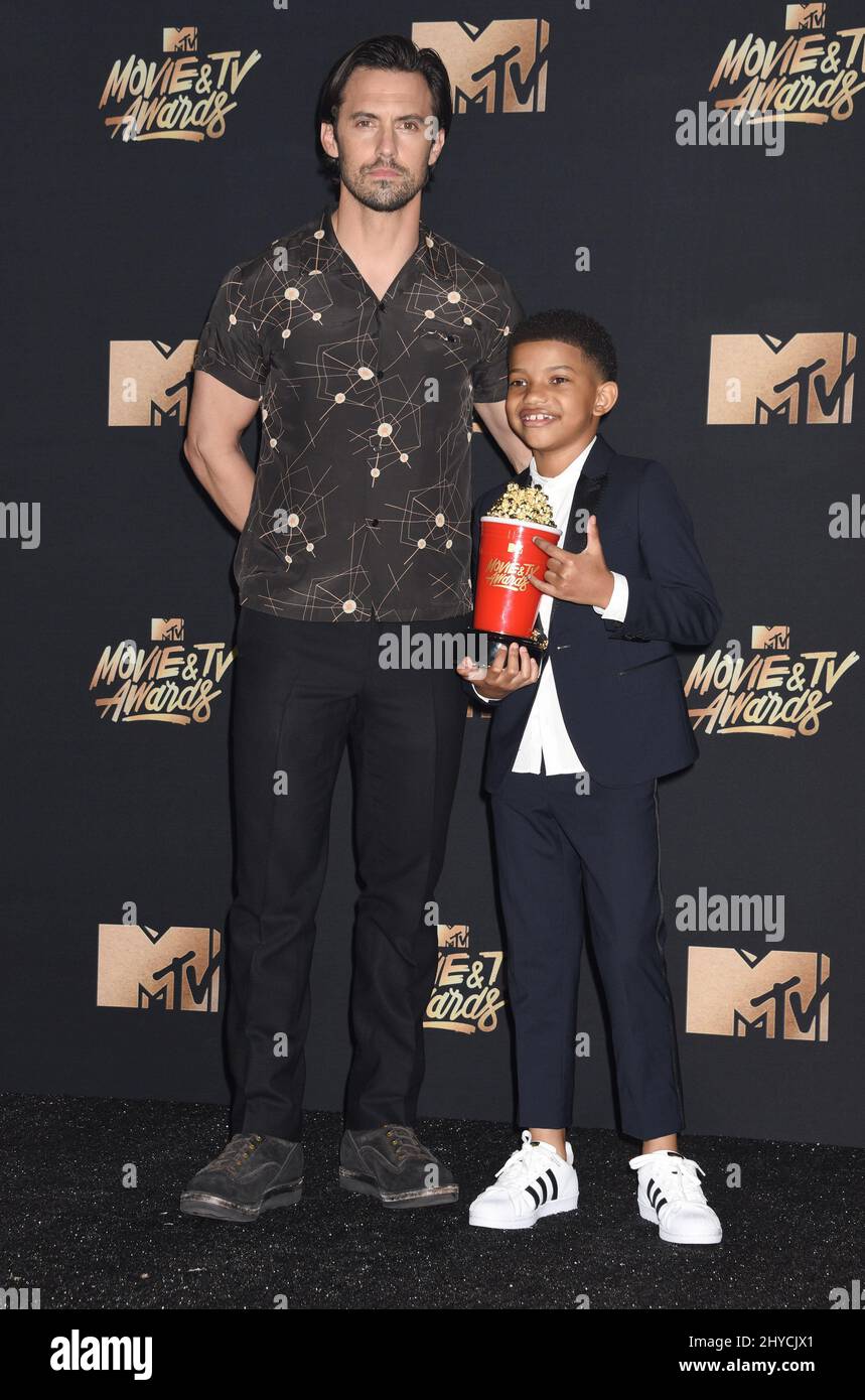Milo Ventimiglia and Lonnie Chavis in the press room at the 2017 MTV ...