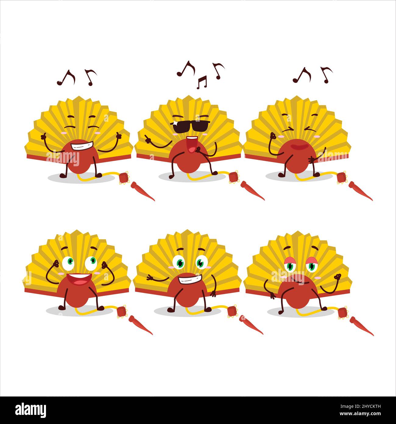 An image of yellow chinese fan dancer cartoon character enjoying the ...