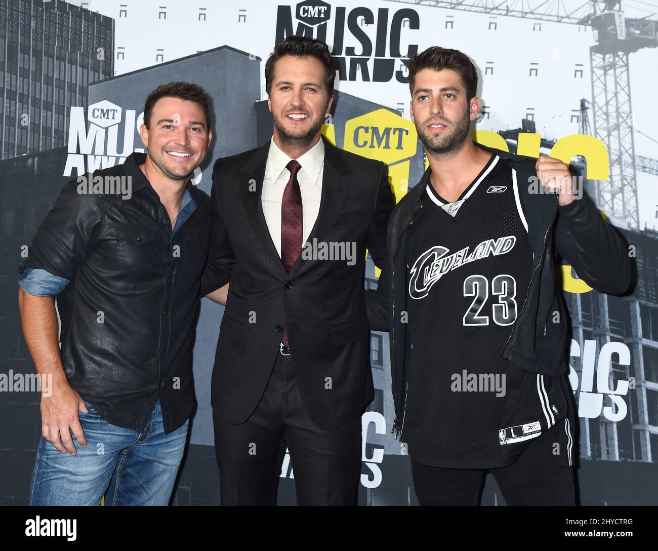A.J. Neste, Luke Bryan and Michael Monaco attending the CMT Music ...