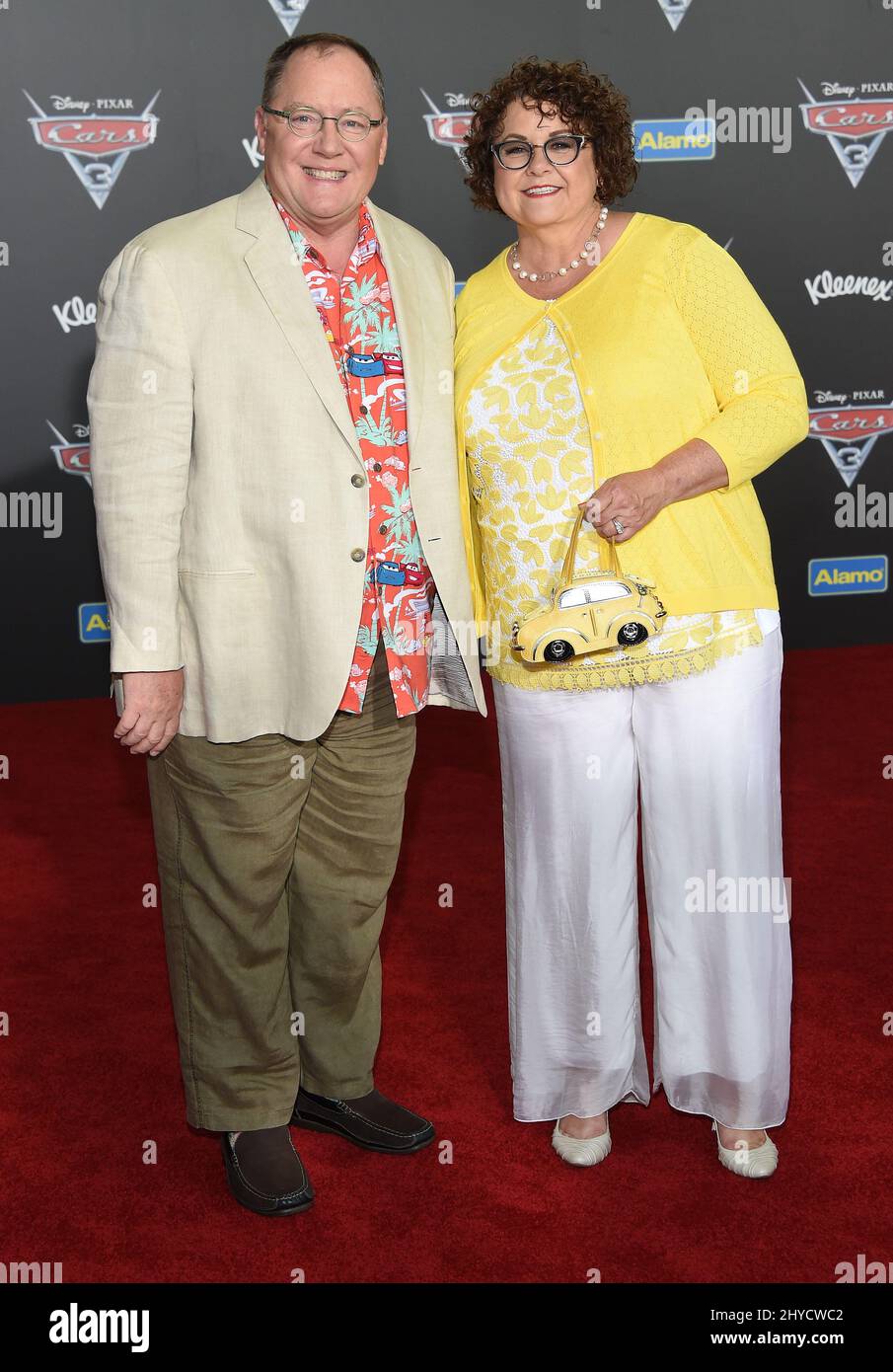 John Lasseter and Nancy Lasseter arriving to the "Cars 3" World ...
