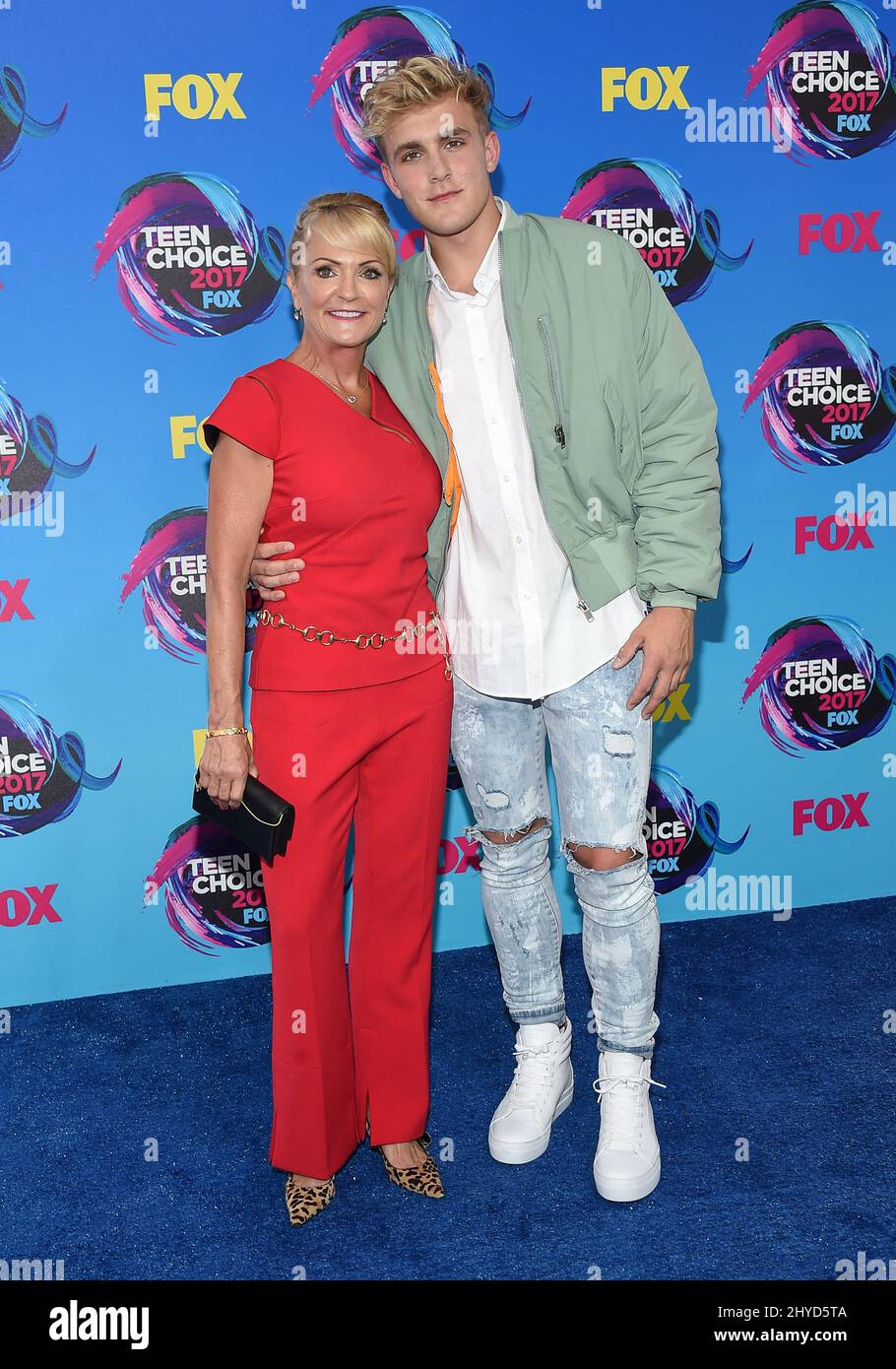 Jake Paul and Pam Stepnick attending the 2017 Teen Choice Awards held ...
