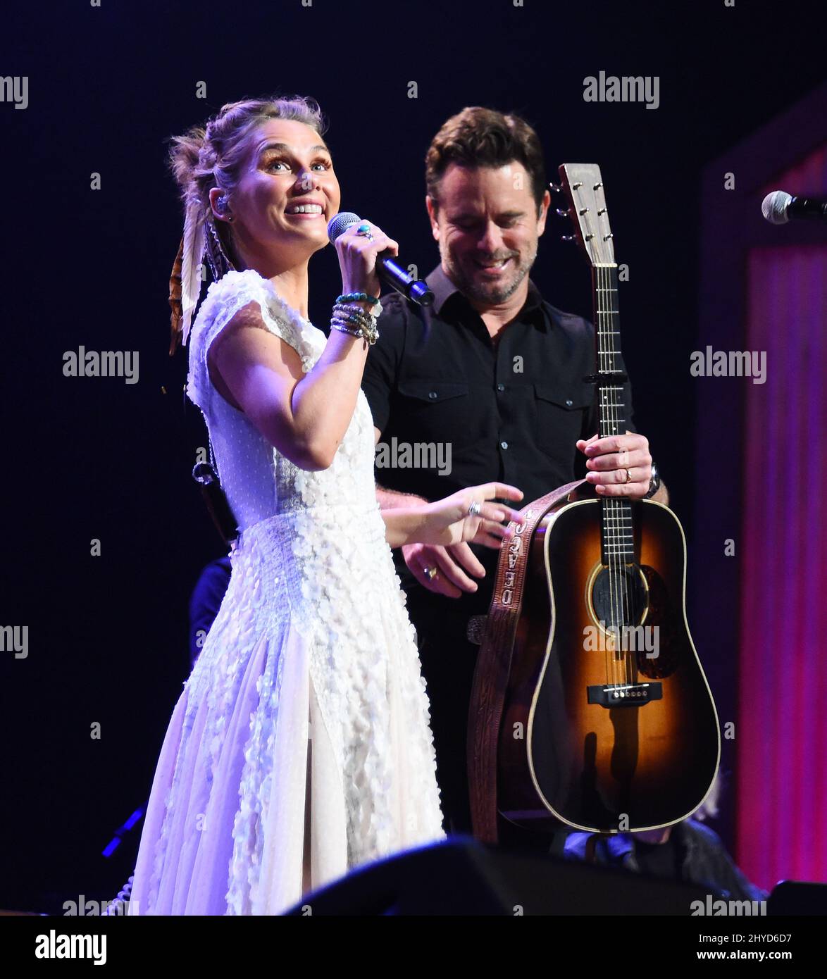 Clare Bowen and Charles Esten on stage during the Grand Ole Opry Total ...