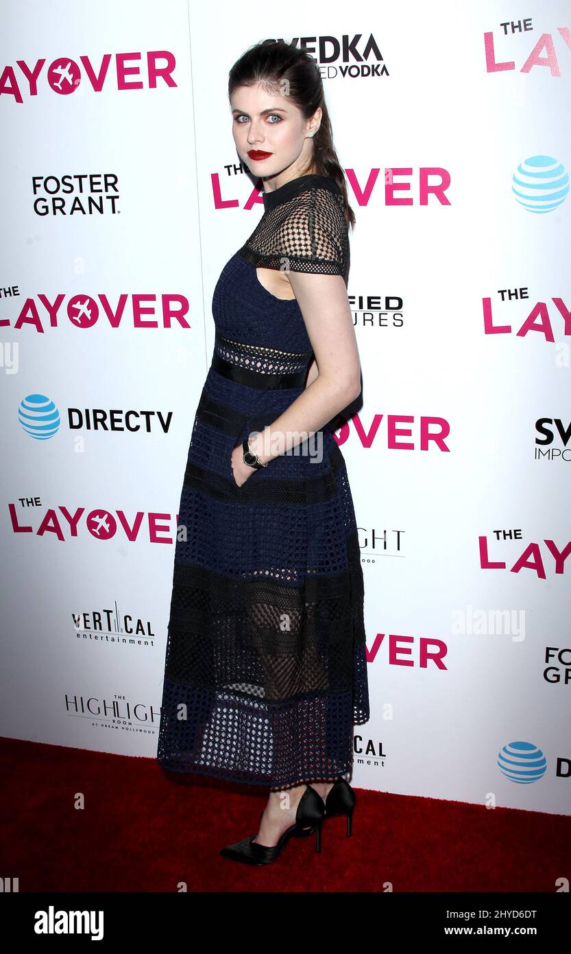 Alexandra Daddario attending the premiere of The Layover in Los Angeles ...