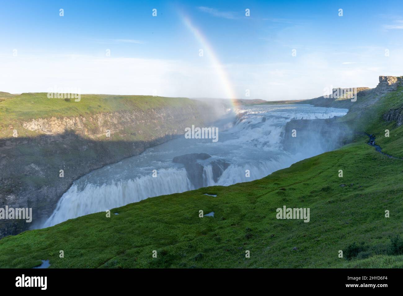 Beautiful cinematic aerial view of Iceland Gullfoss waterfall in the ...
