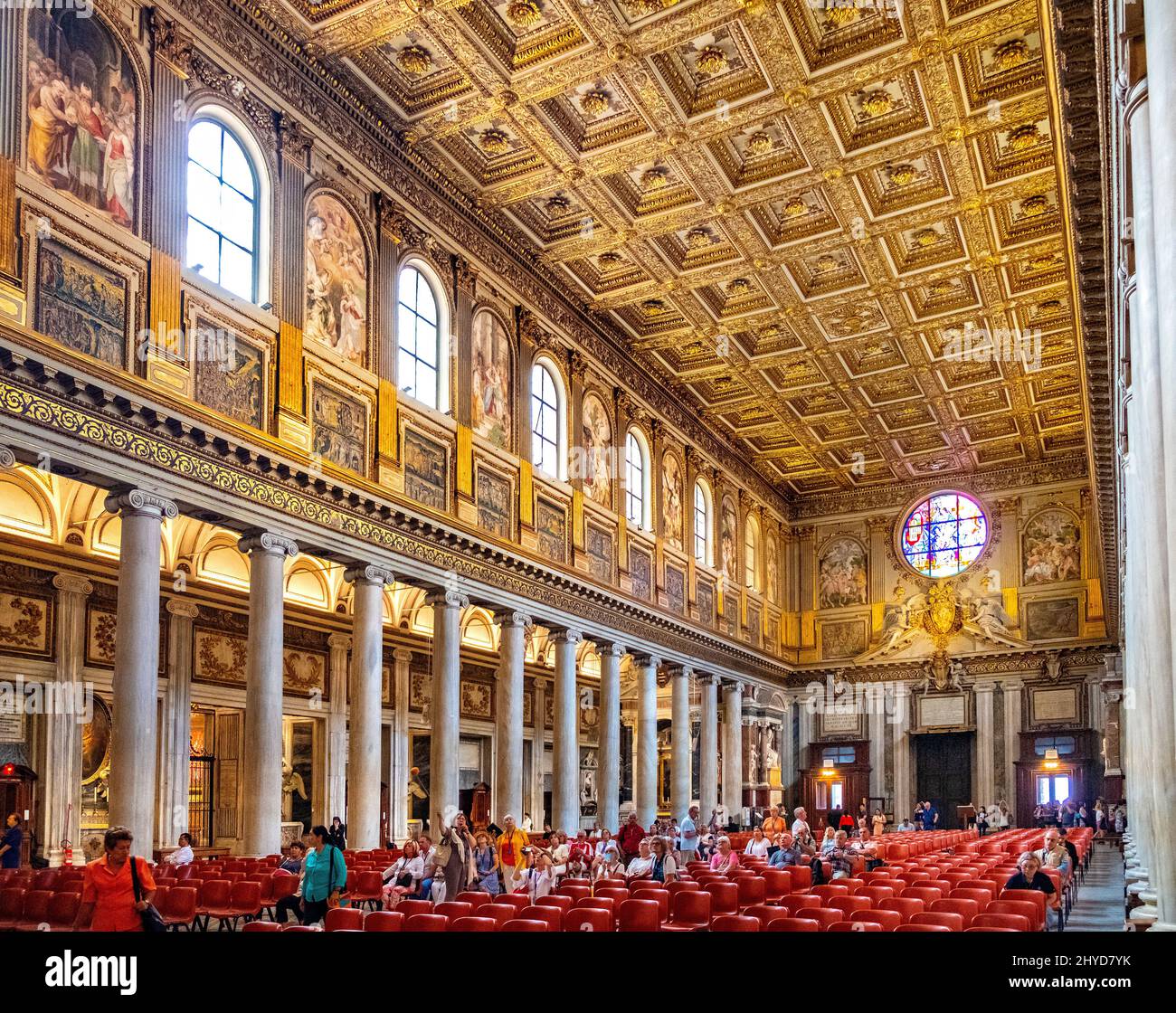 Rome, Italy - May 27, 2018: Main nave and facade wall with organs of ...