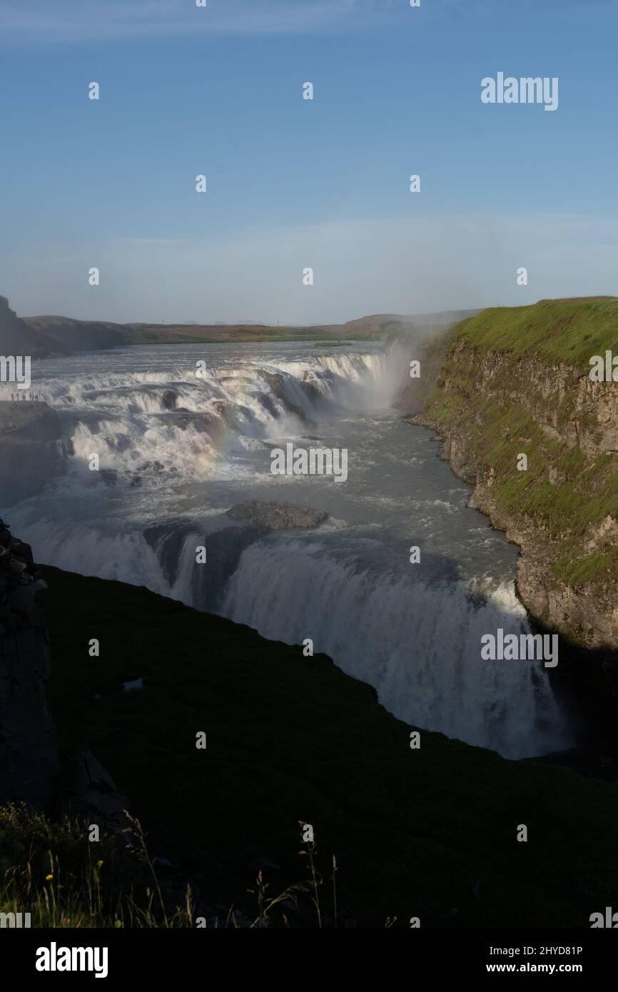 Beautiful cinematic aerial view of Iceland Gullfoss waterfall in the ...