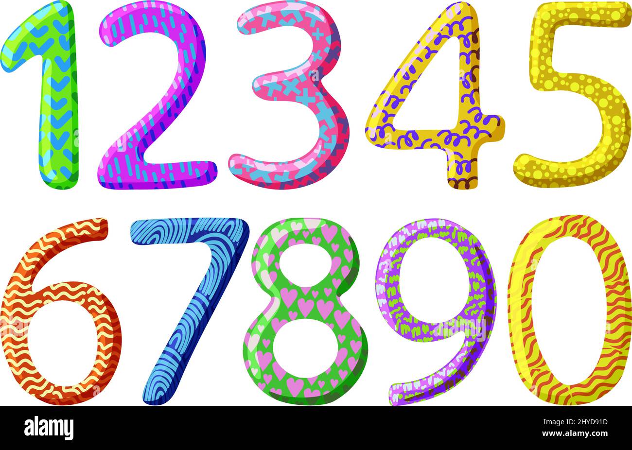 Colorful cartoon numbers for children, greeting card template. Arabic ...