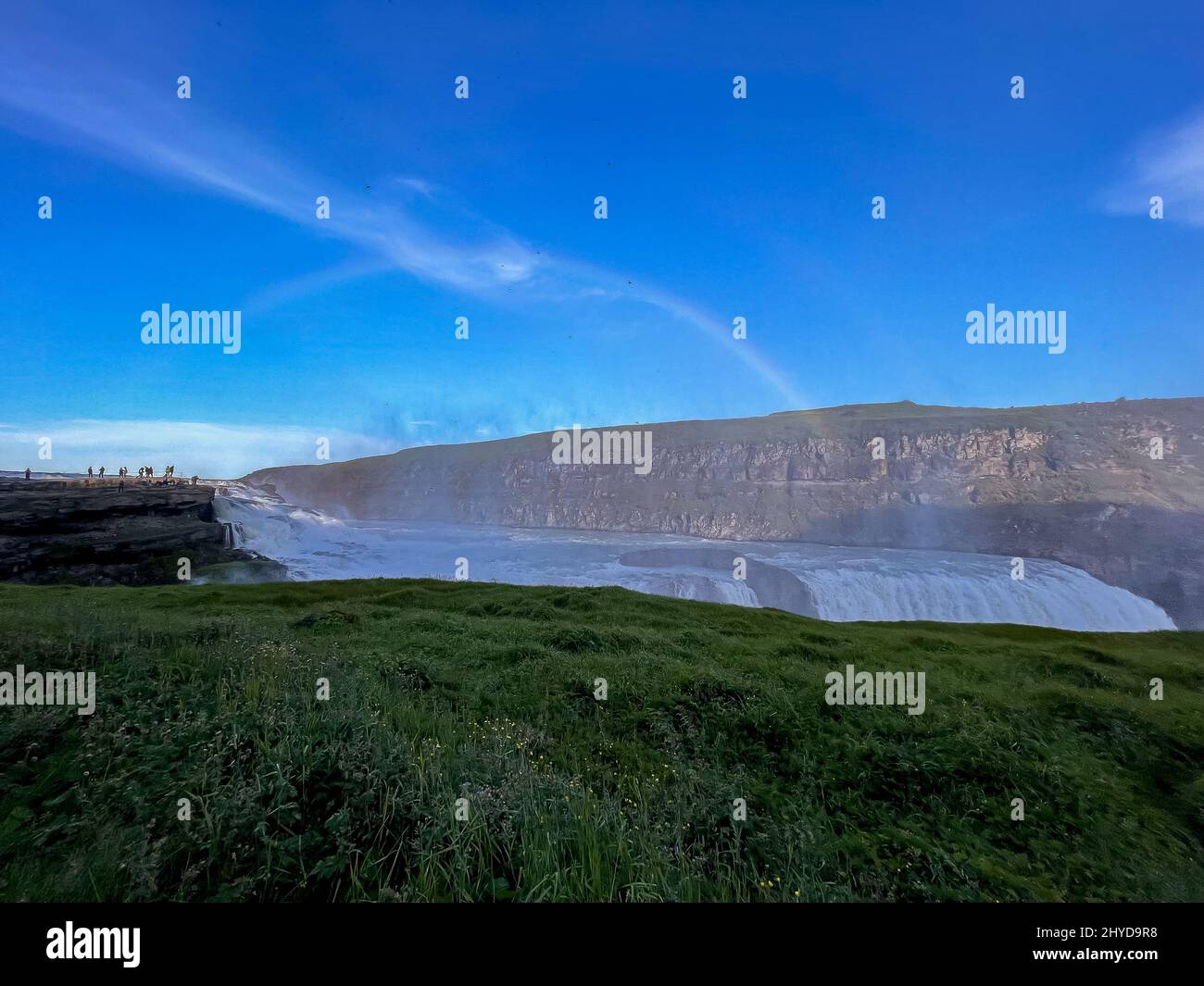 Beautiful cinematic aerial view of Iceland Gullfoss waterfall in the ...