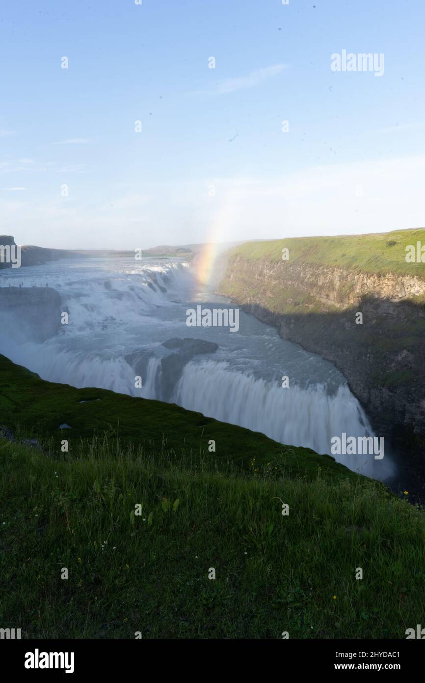 Beautiful cinematic aerial view of Iceland Gullfoss waterfall in the ...