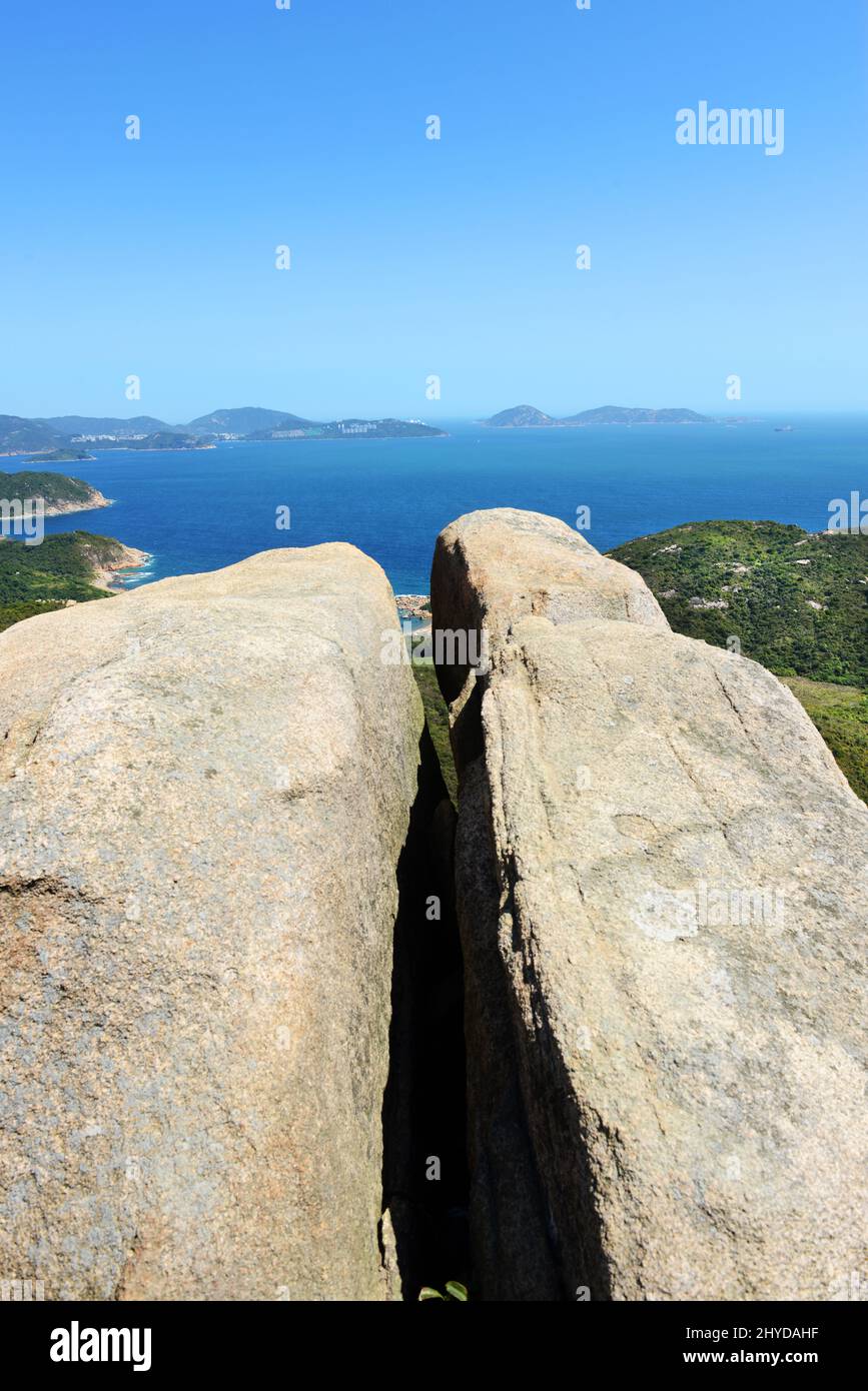 Large rock boulders on top of Lamma Island's Mount Stenhouse Stock ...