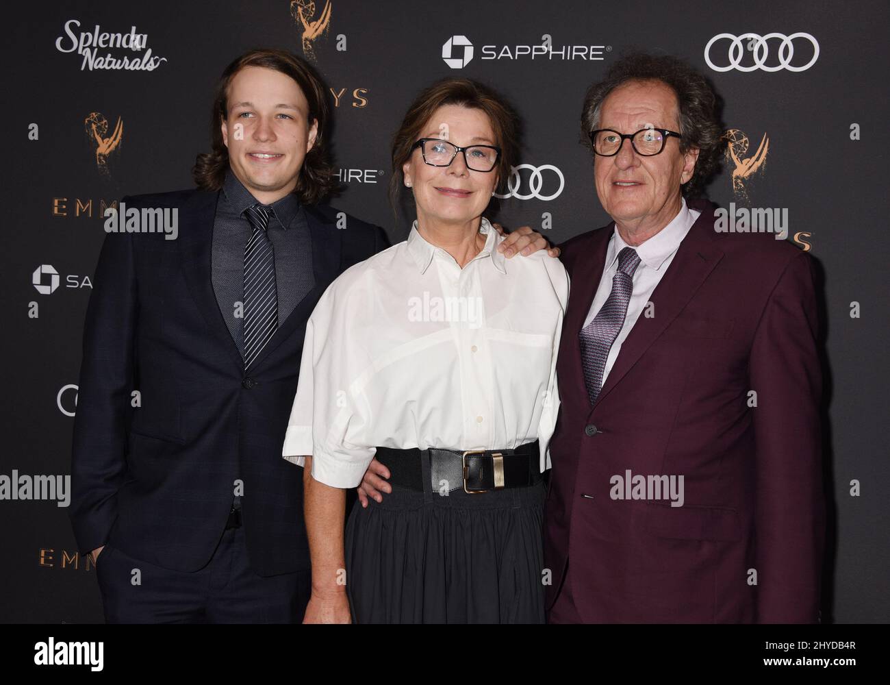 Geoffrey Rush, Jane Menelaus and James Rush attending the 69th Emmy ...