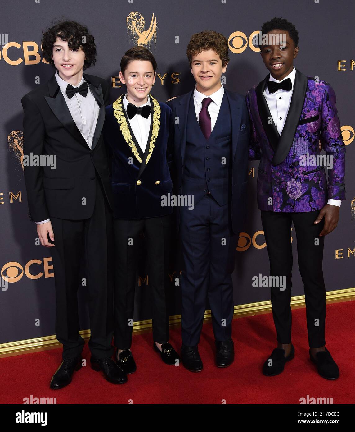 Finn Wolfhard, Noah Schnapp, Gaten Matarazzo and Caleb McLaughli attending the 69th Emmy Awards ...