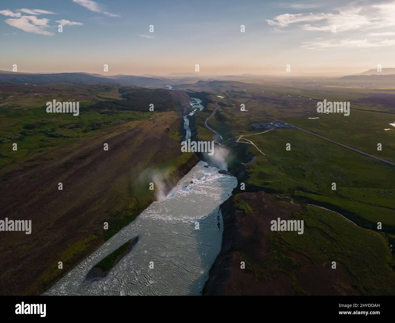 Beautiful cinematic aerial view of Iceland Gullfoss waterfall in the ...