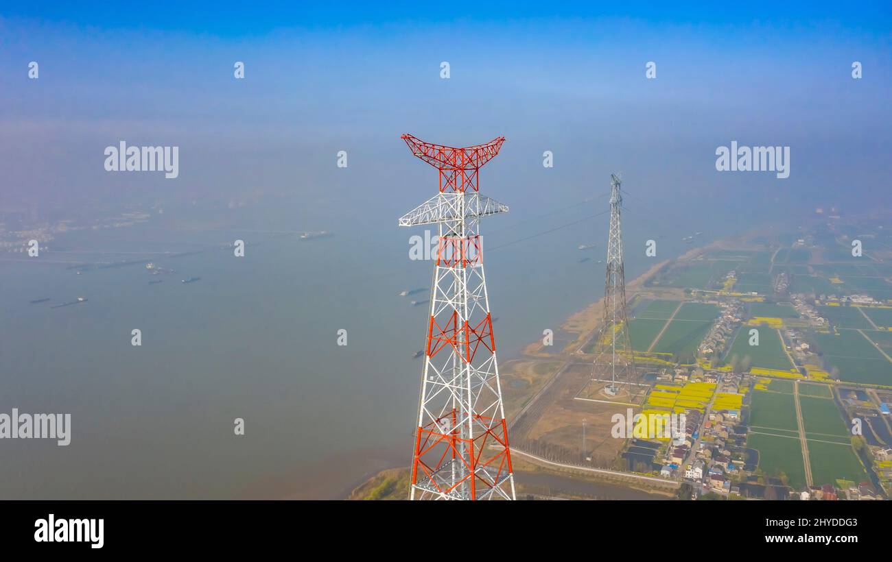 TAIZHOU, CHINA - MARCH 15, 2022 - Workers install an elevator shaft 350 meters above the ...