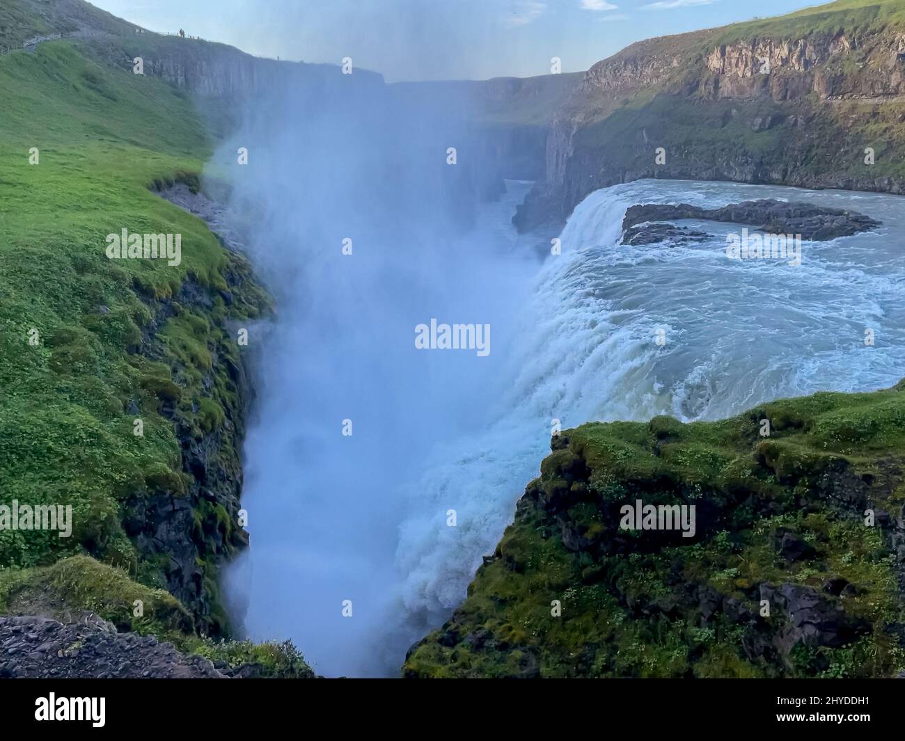 Beautiful cinematic aerial view of Iceland Gullfoss waterfall in the ...