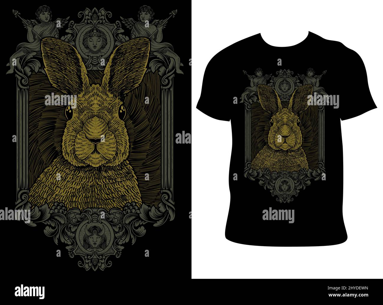 illustration vintage rabbit with engraving style Stock Vector Image ...