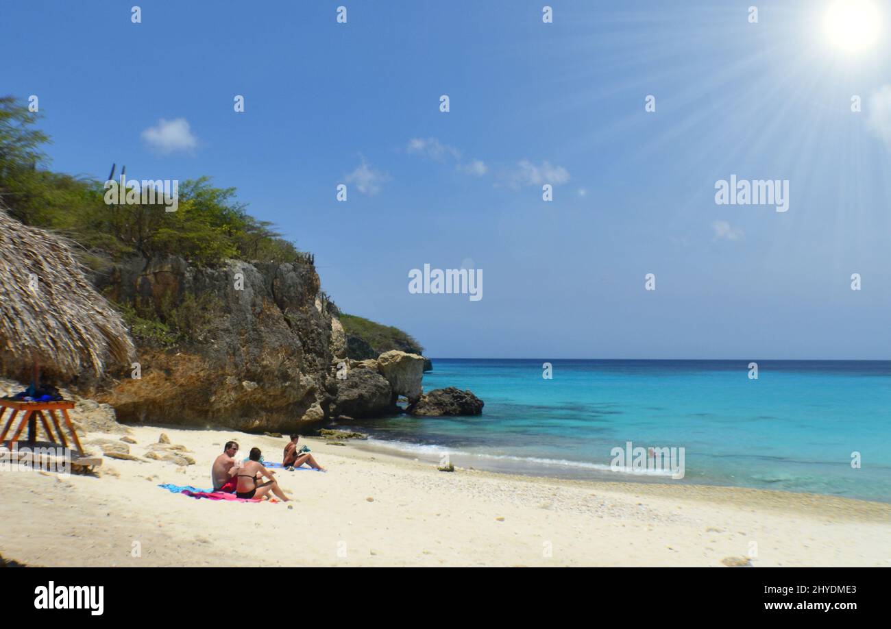 Sunny view of a paradise beach on the Curacao island and the Caribbean ...