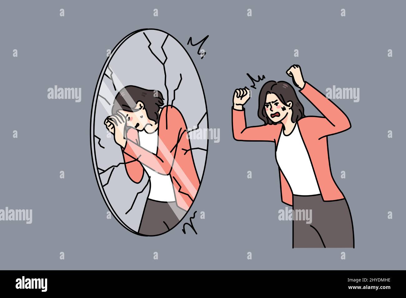 Furious young woman shot yell at mirror reflection, shaming and blaming ...