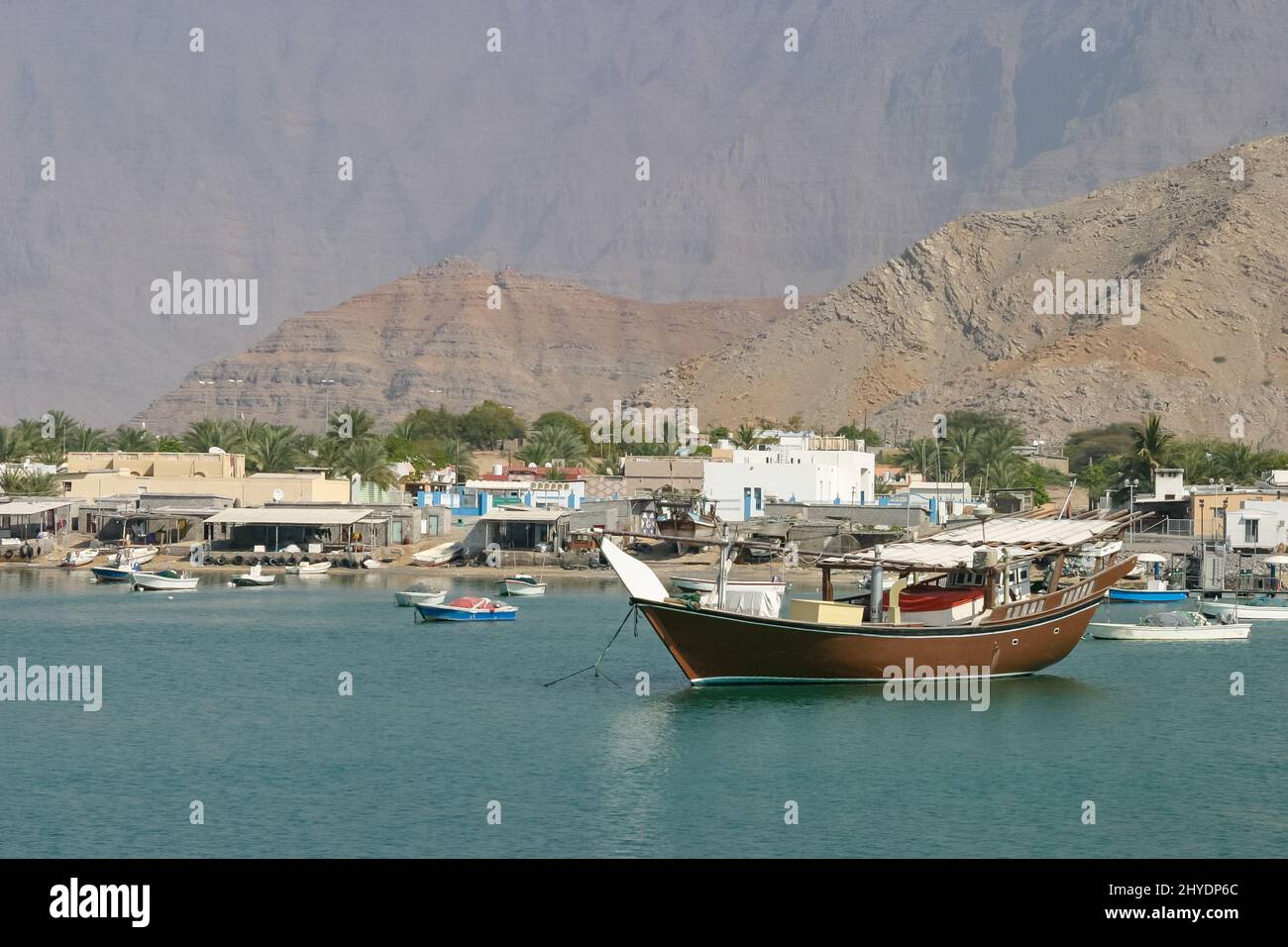 A dhow in the harbour at Sha’am, a fishing village in the northern ...