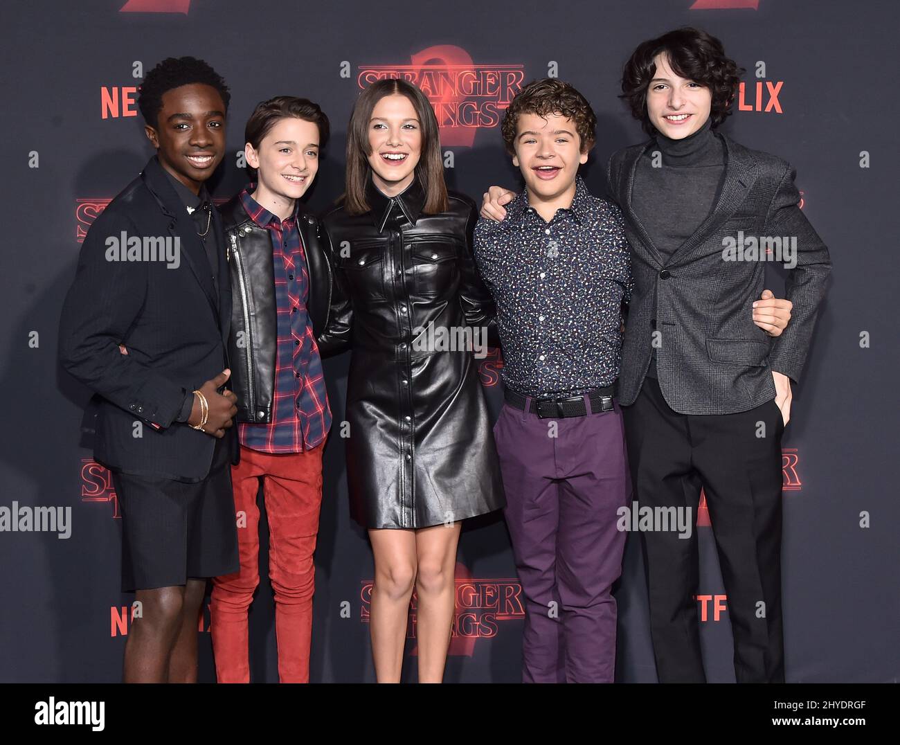 Caleb McLaughlin, Noah Schnapp,Gaten Matarazzo, Finn Wolfhard and Millie Bobby Brown attending ...
