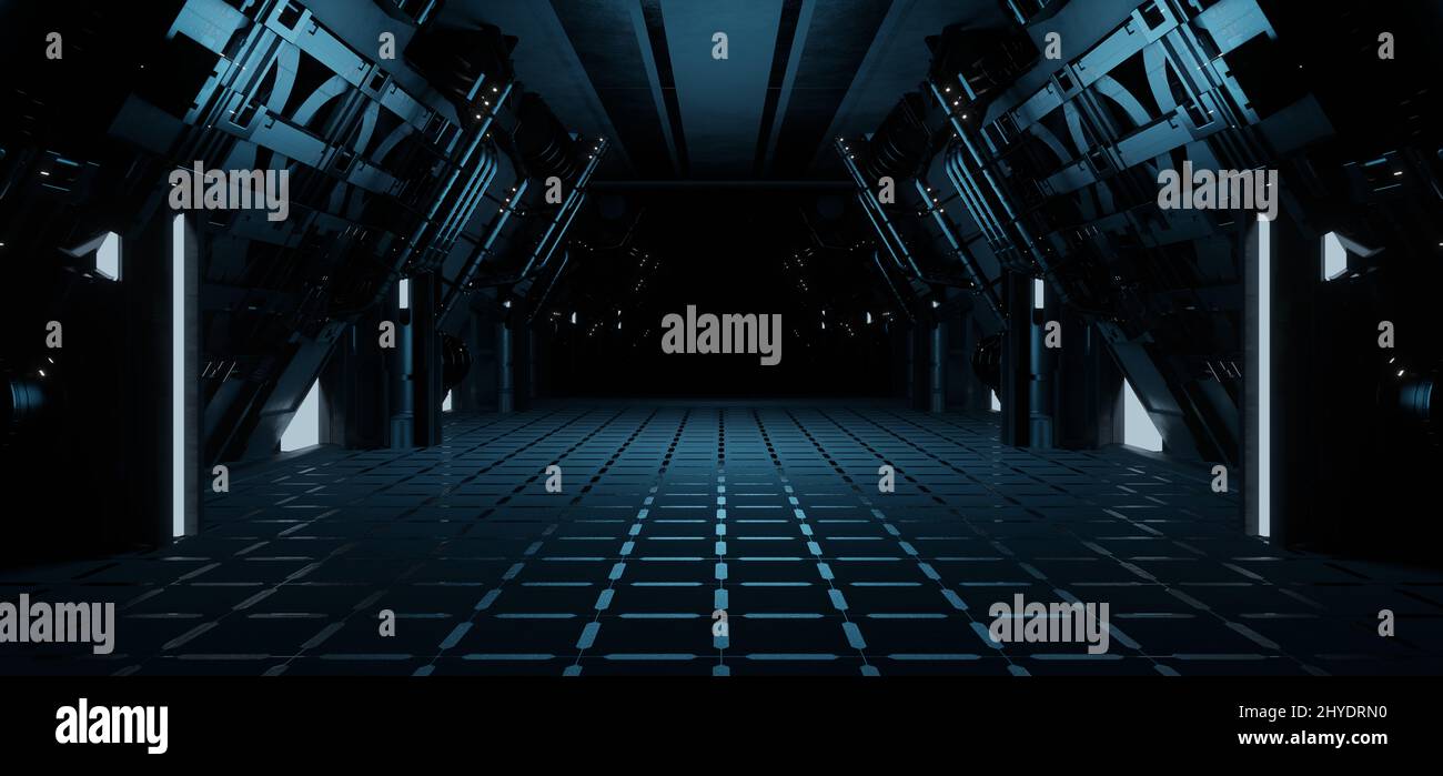 Surreal Technology Cyber Warehouse Futuristic Interior Club Neon Blue ...