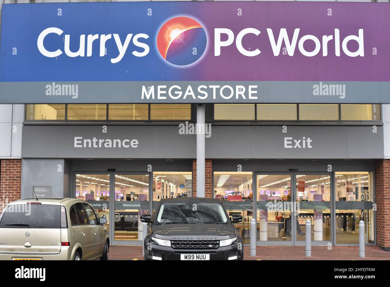 A shot of exit and entrance of Currys PC World Megastore in UK Stock ...