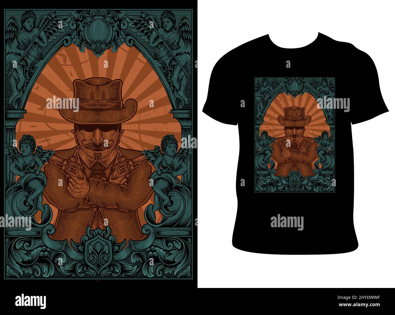 illustration mafia gangster with engraving style Stock Vector Image ...