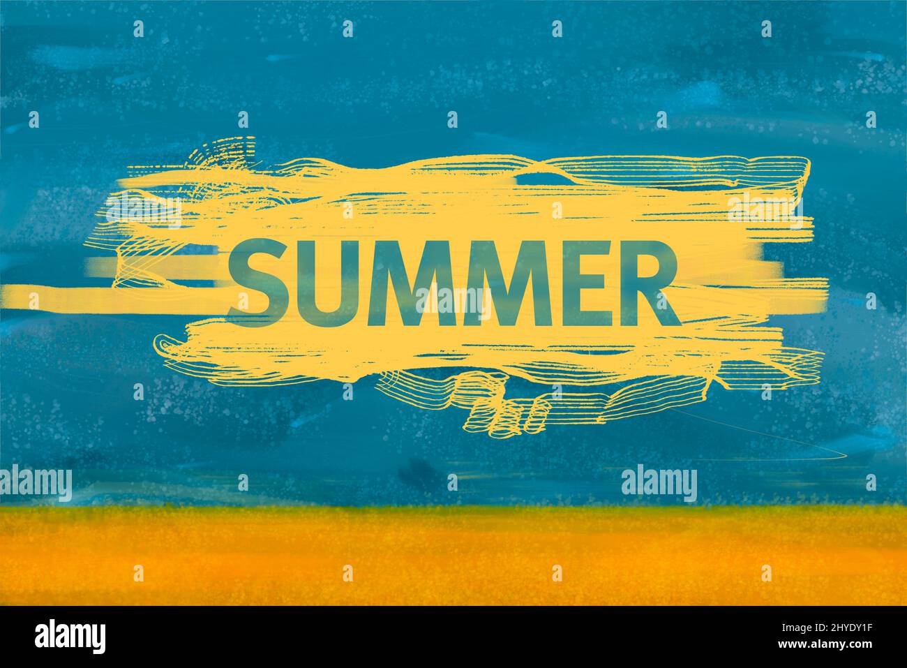 Bright illustration of the word summer written on an abstract yellow ...