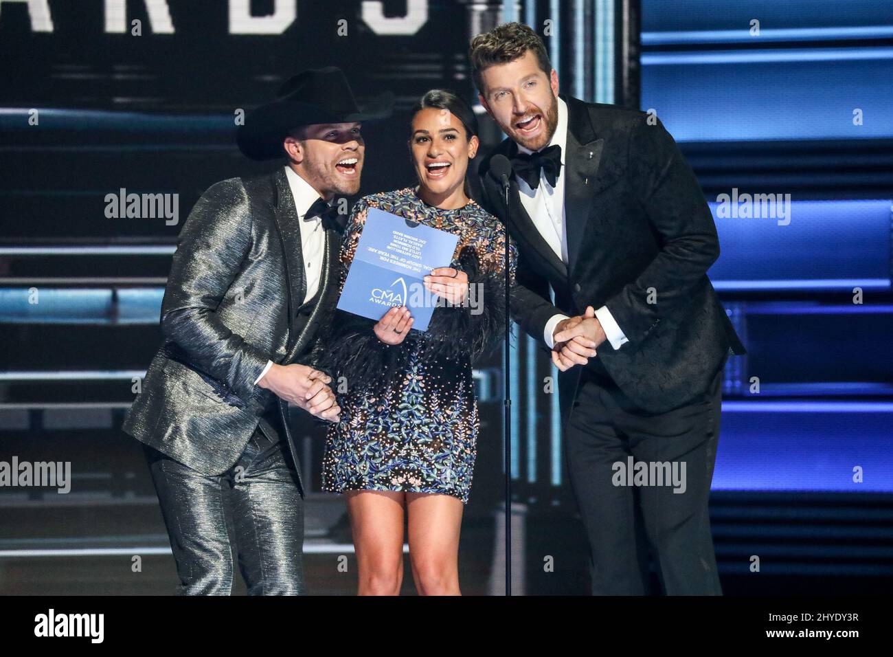 Dustin Lynch and Lea Michele and Brett Eldredge attending the 51st ...