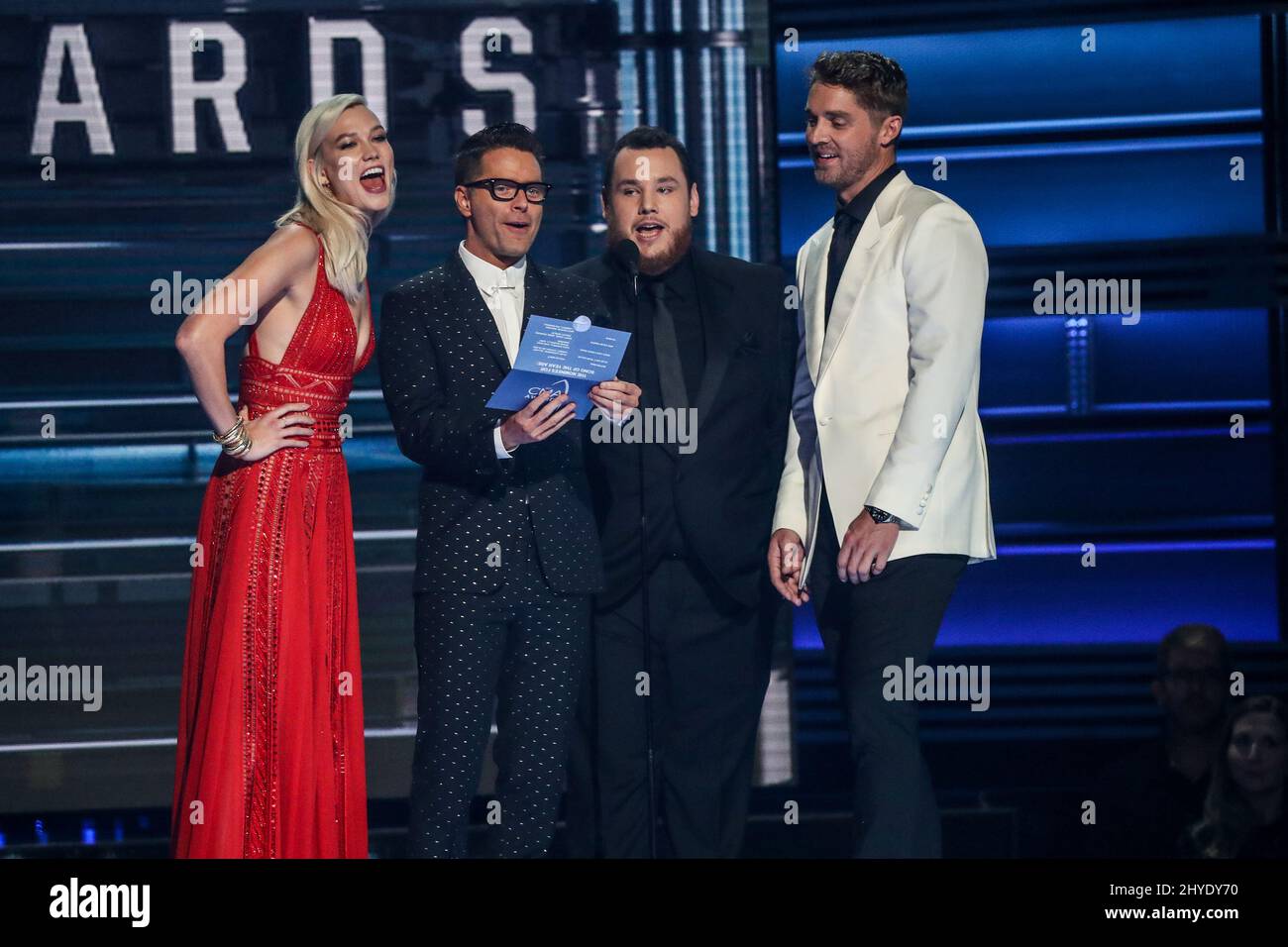 Karlie Kloss And Bobby Bones And Luke Combs And Brett Young Attending The 51st Annual Country
