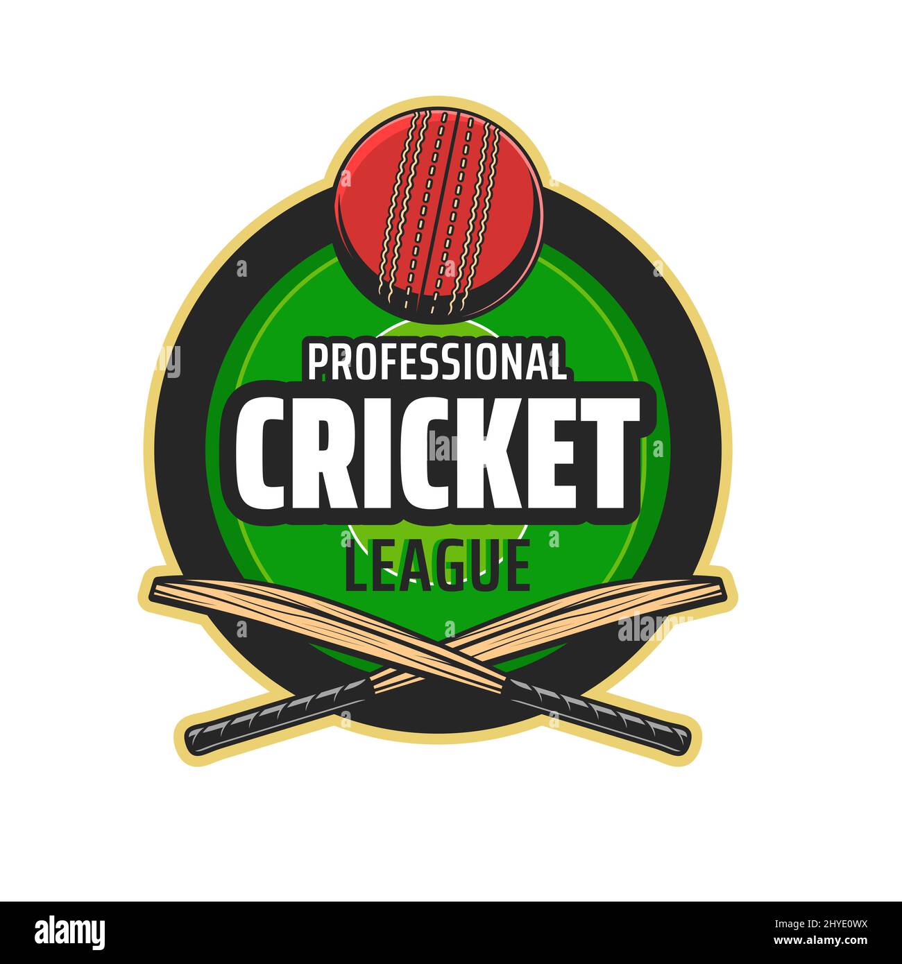 Cricket league icon with ball and crossed bats. Sport game competition ...