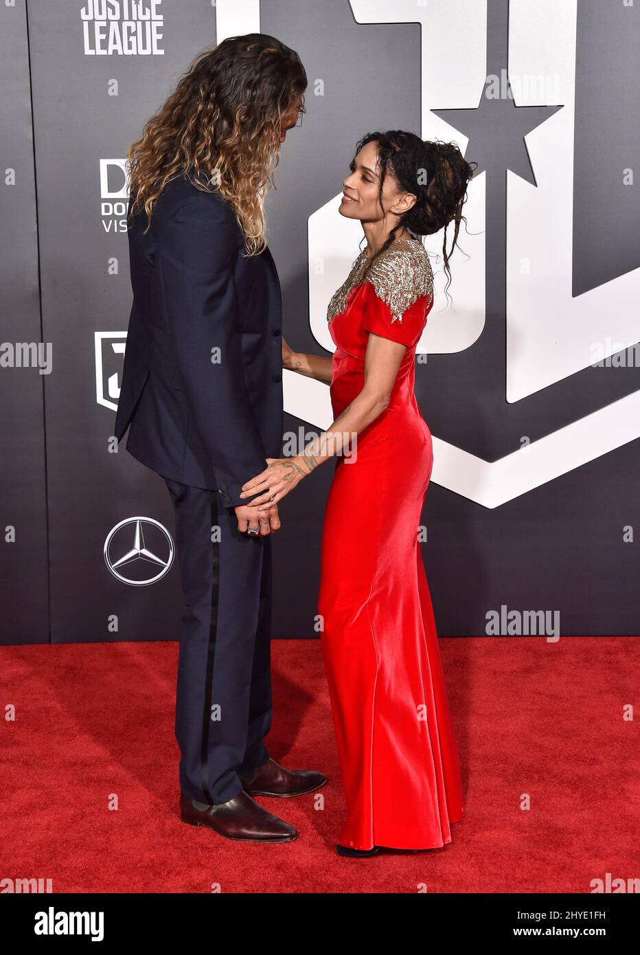 Jason Momoa and Lisa Bonet attending the world premiere of Justice ...