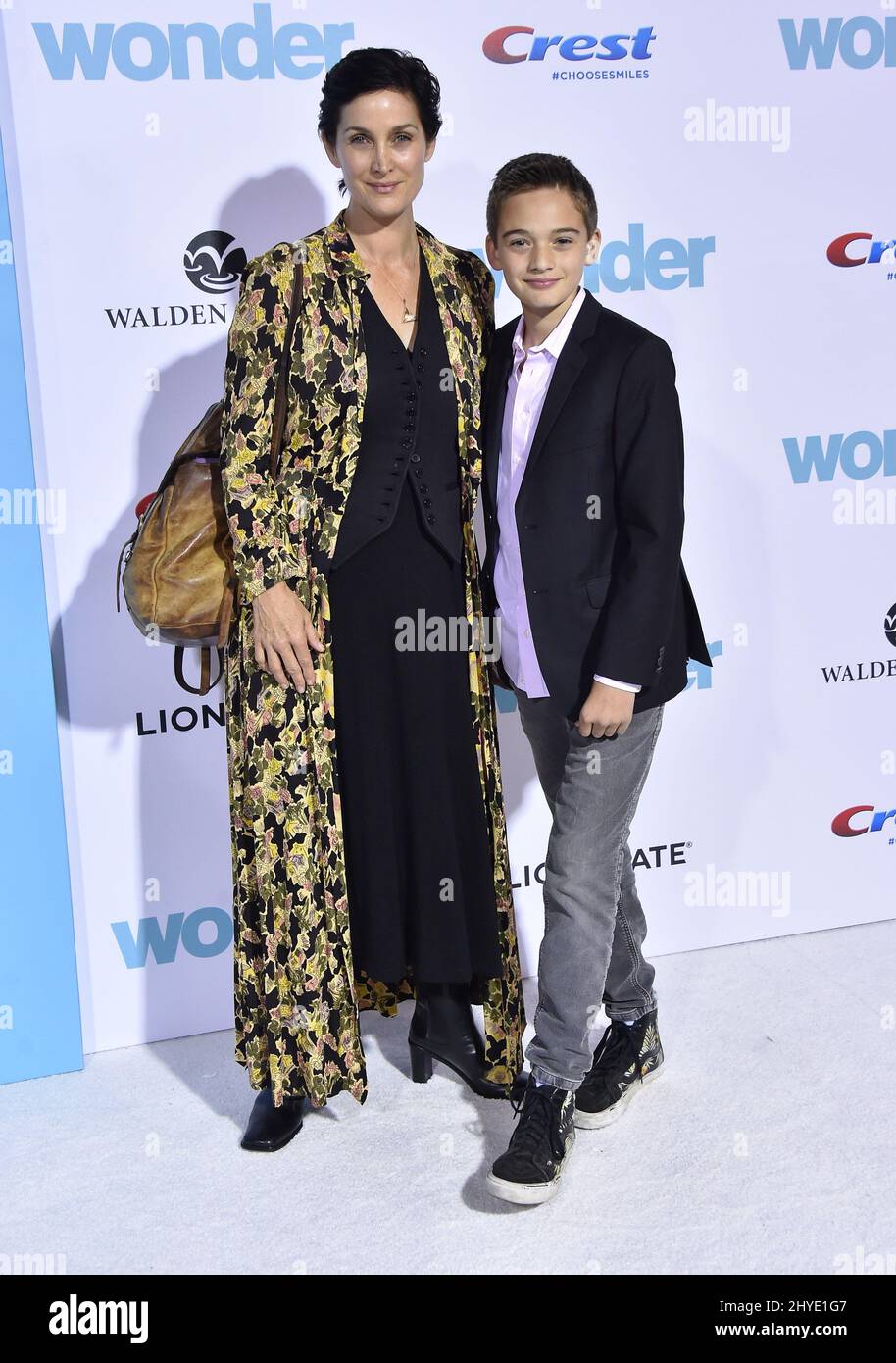 Carrie-Anne Moss and Jaden Roy attending the premiere of Wonder in ...