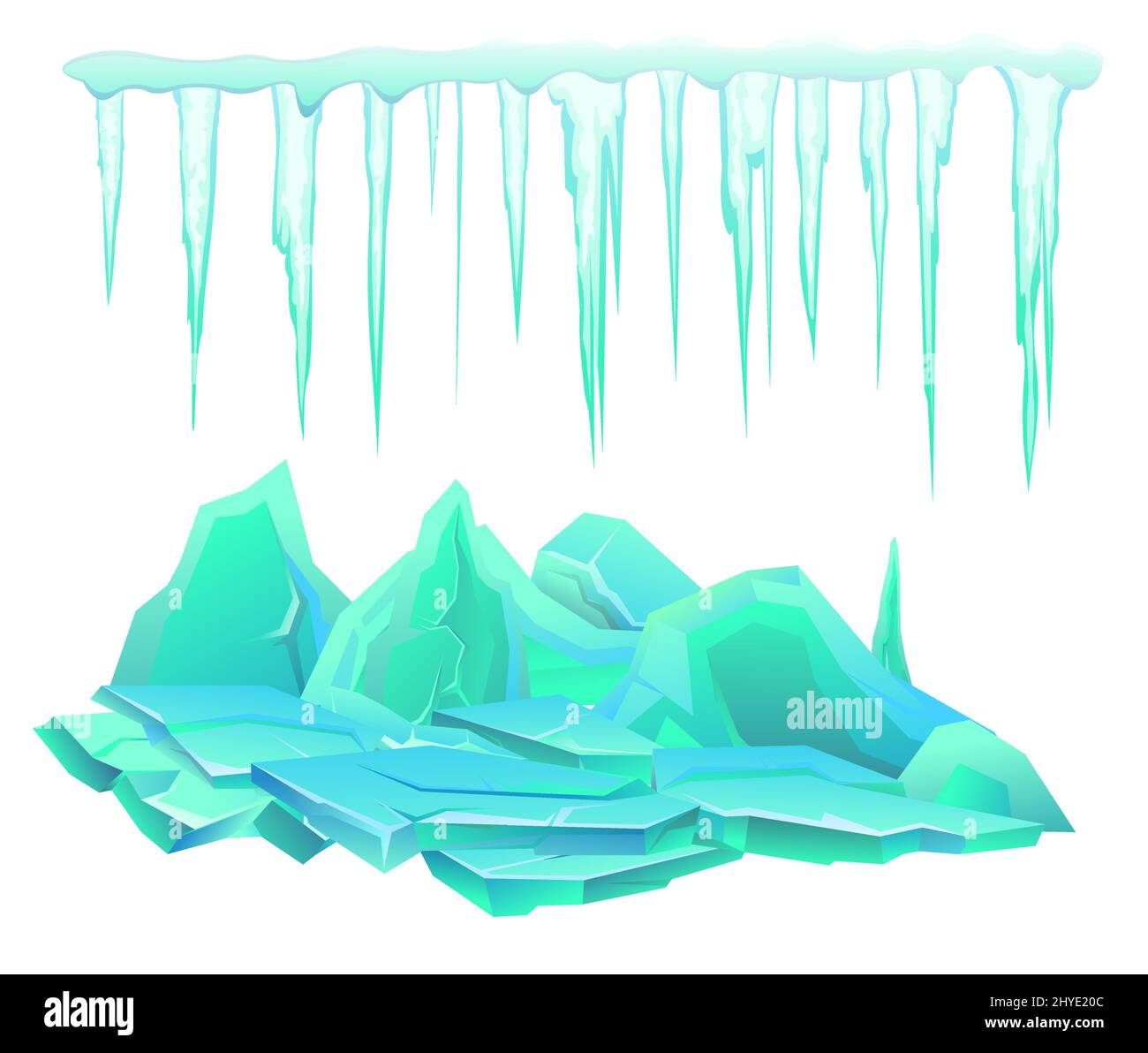 Ice icicles. Frozen water drip. Winter object roof. Isolated on white ...