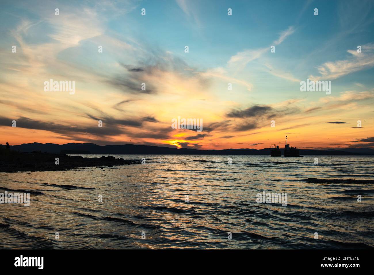 Beautiful view of Lake Champlain at sunset, Burlington, Vermont Stock ...