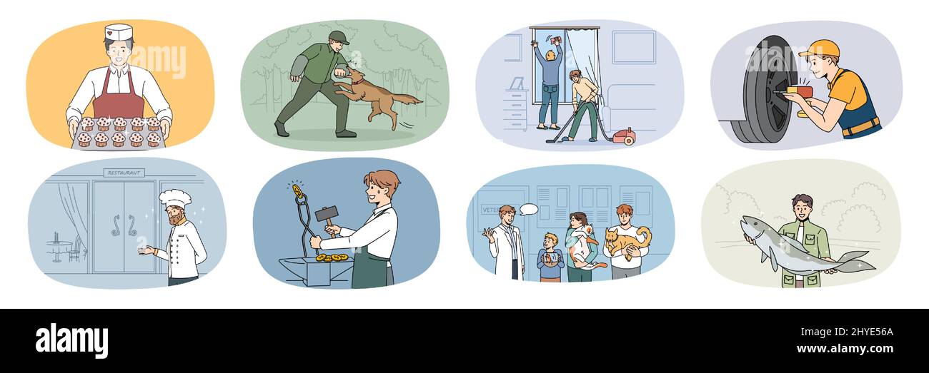 Set of diverse male occupations and professions. Collection of man ...