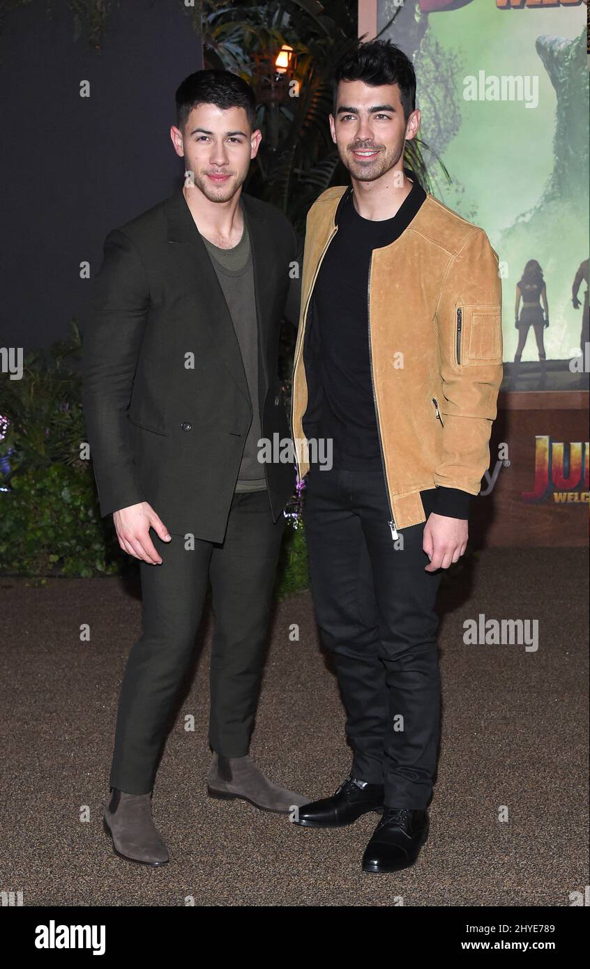 Nick Jonas and Joe Jonas attending the Jumanji: Welcome to the Jungle ...