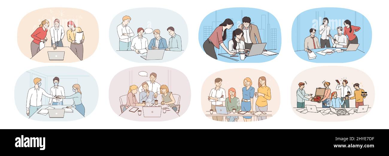 Cartoon office workers in group meeting hi-res stock photography and ...