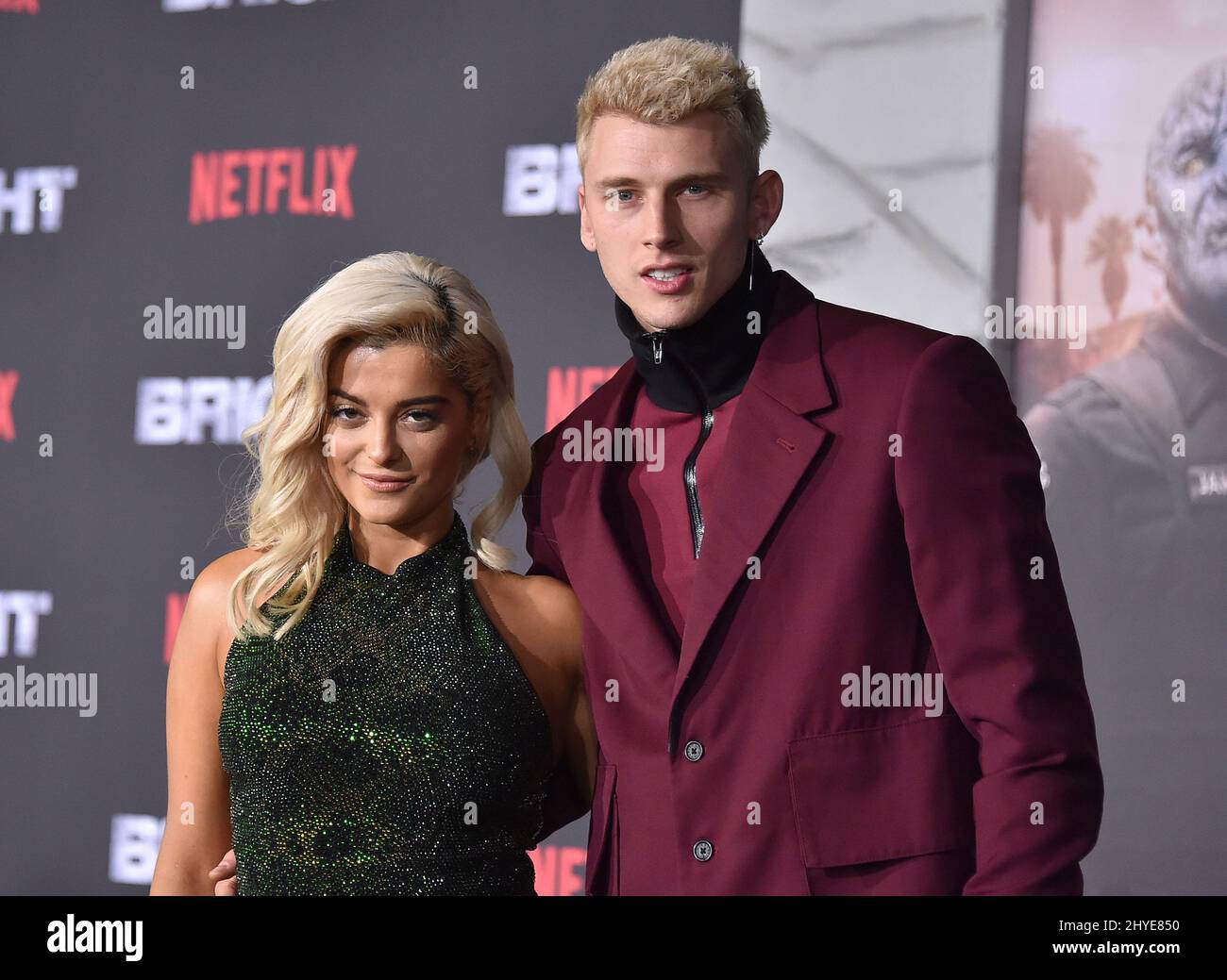 Bebe Rexha and Machine Gun Kelly at the U.S. premiere of "Bright" held ...