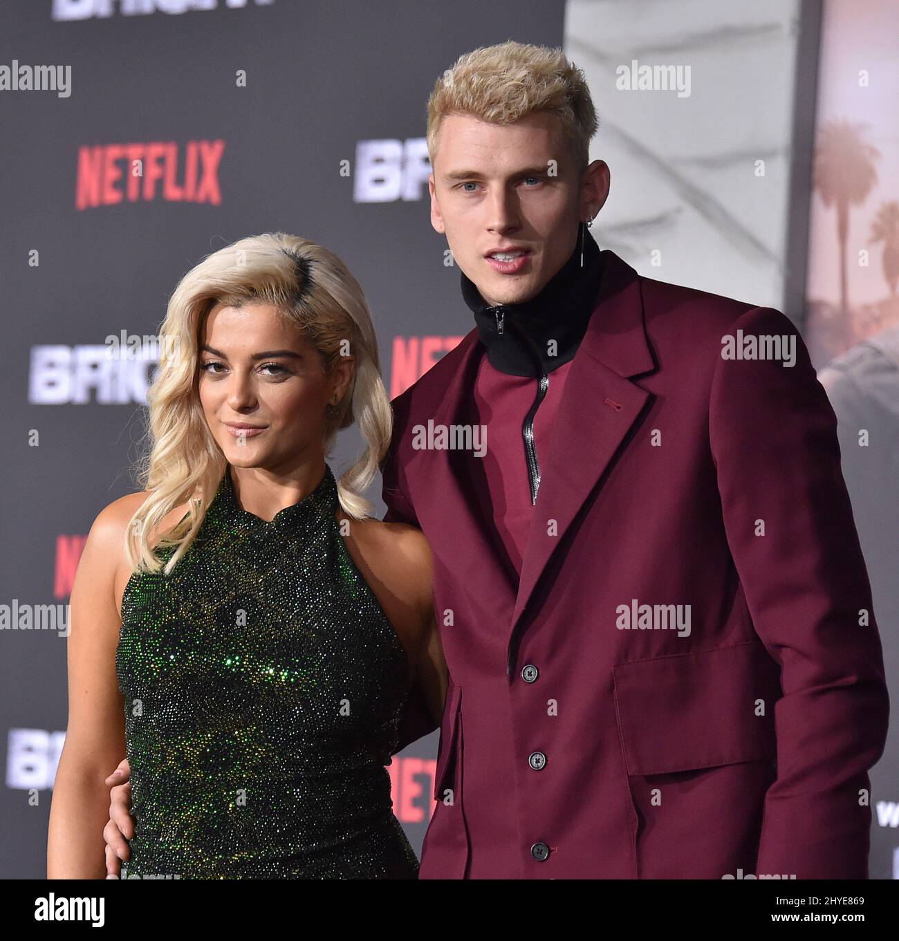 Bebe Rexha and Machine Gun Kelly at the U.S. premiere of "Bright" held ...