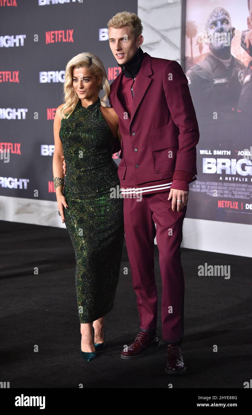 Bebe Rexha and Machine Gun Kelly at the U.S. premiere of "Bright" held ...