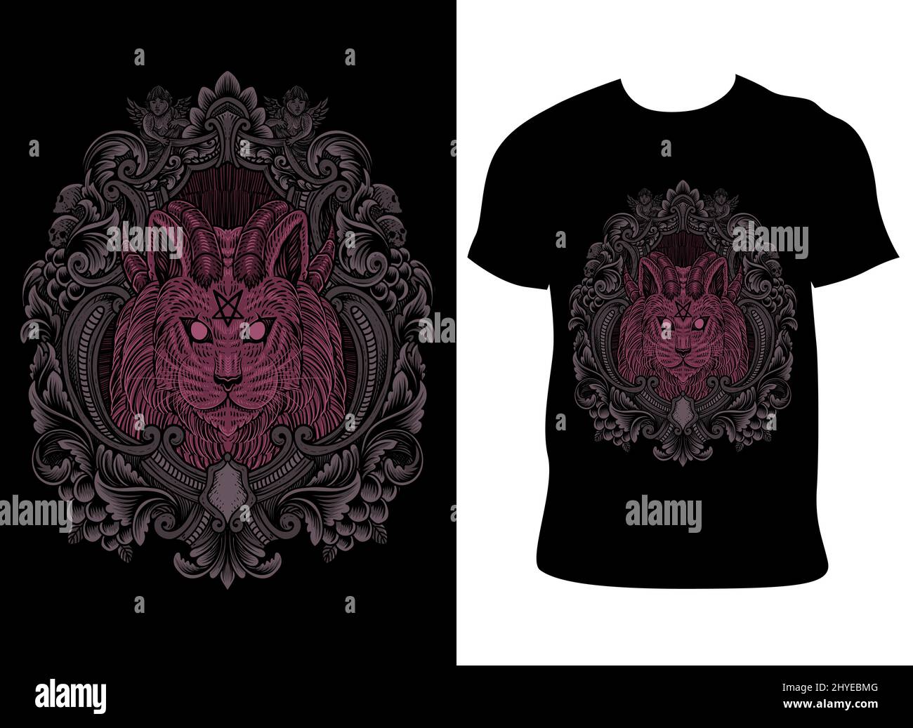 illustration vintage demon cat with engraving style Stock Vector Image ...