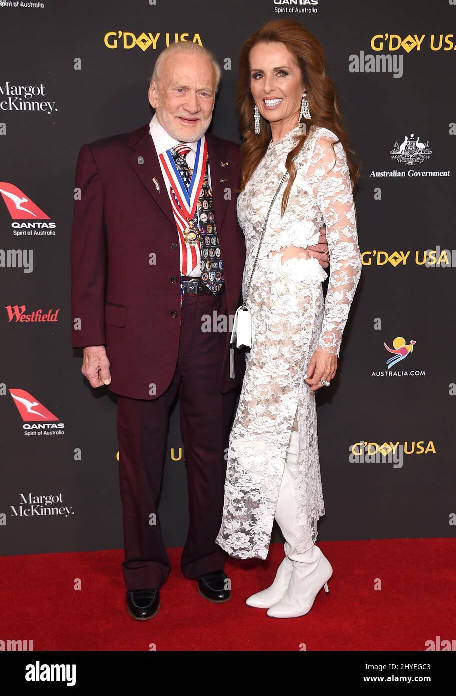 Buzz Aldrin and Michelle Sucillon at the 2018 G'Day USA Black Tie Gala ...