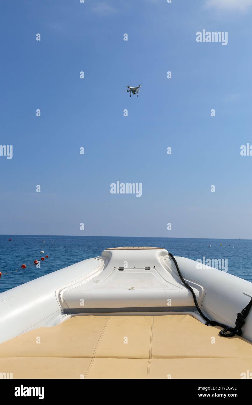 Drone over boat in sea hi-res stock photography and images - Alamy