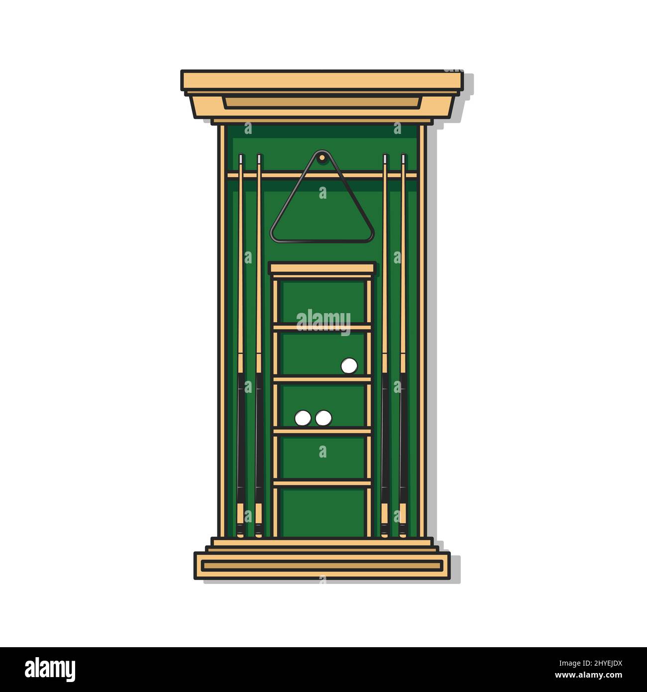 Billiards cue rack with snooker or pool billiard sport vector balls ...