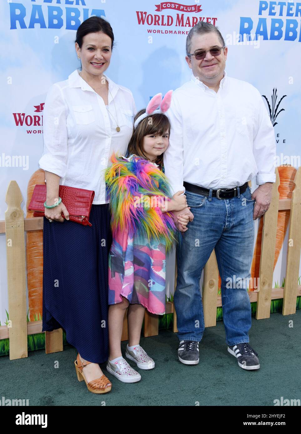 Meredith Salenger, Alice Oswalt and Patton Oswalt at the "Peter Rabbit ...