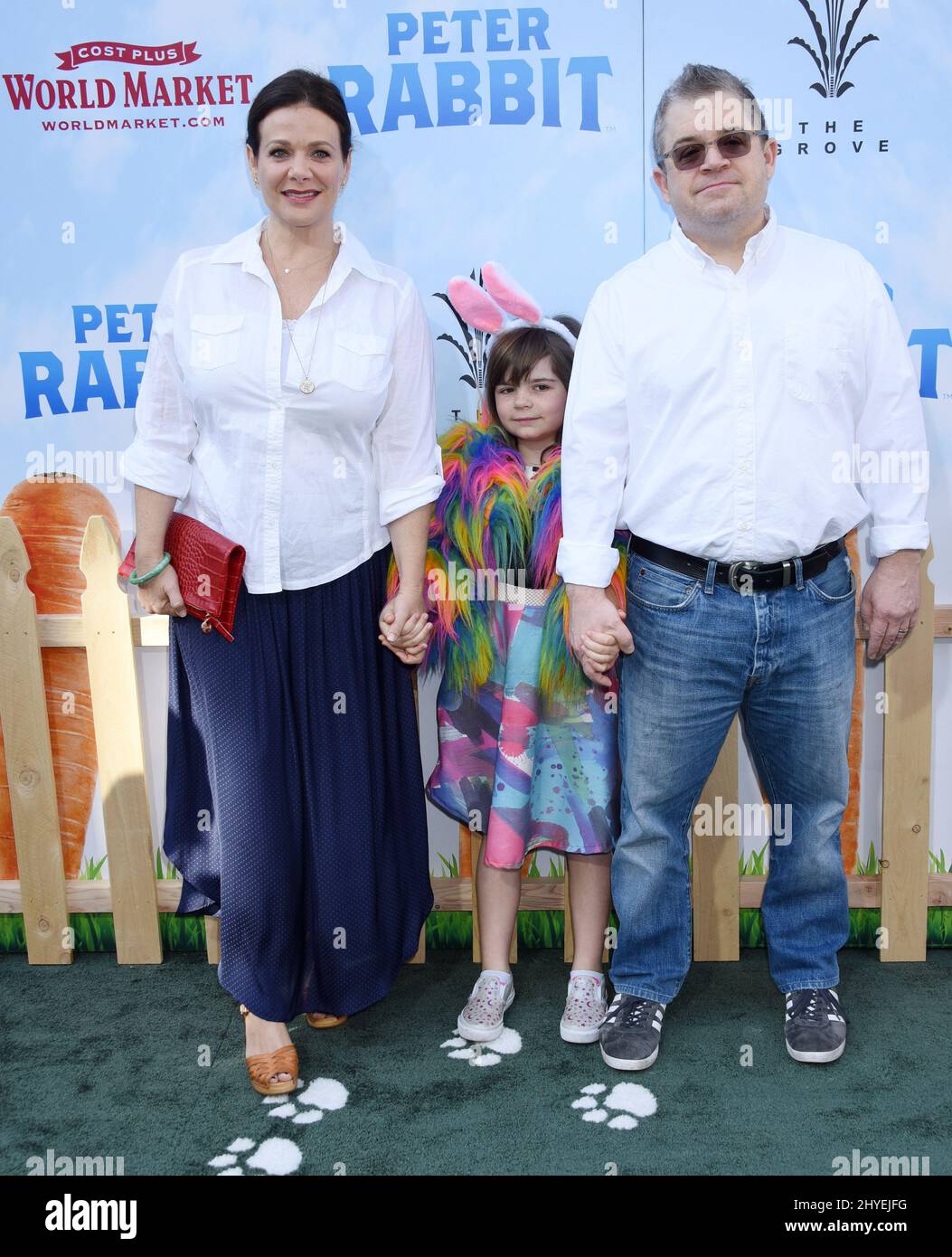 Meredith Salenger, Alice Oswalt and Patton Oswalt at the "Peter Rabbit ...