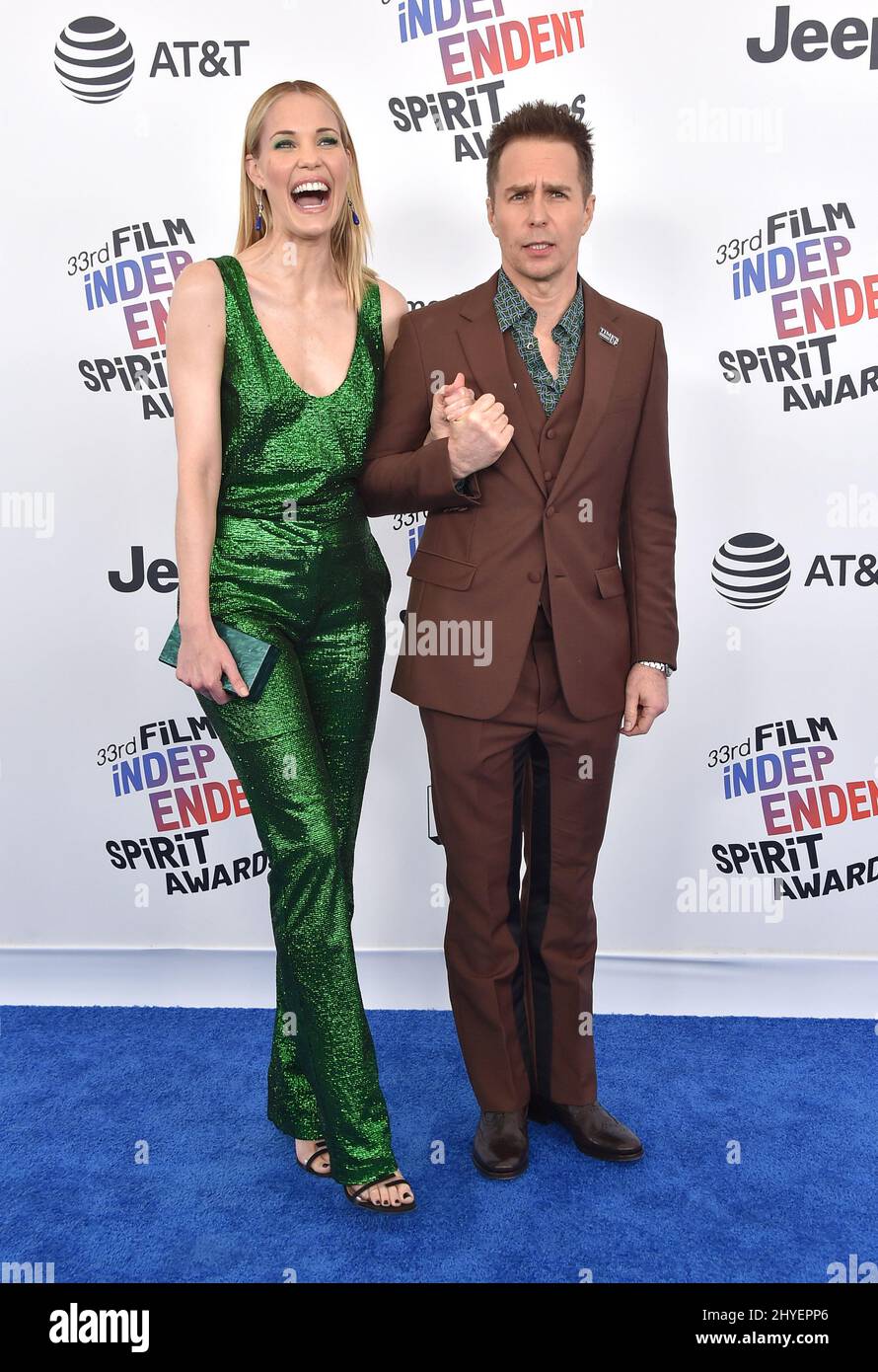 Leslie Bibb and Sam Rockwell at the 2018 Film Independent Spirit Awards ...