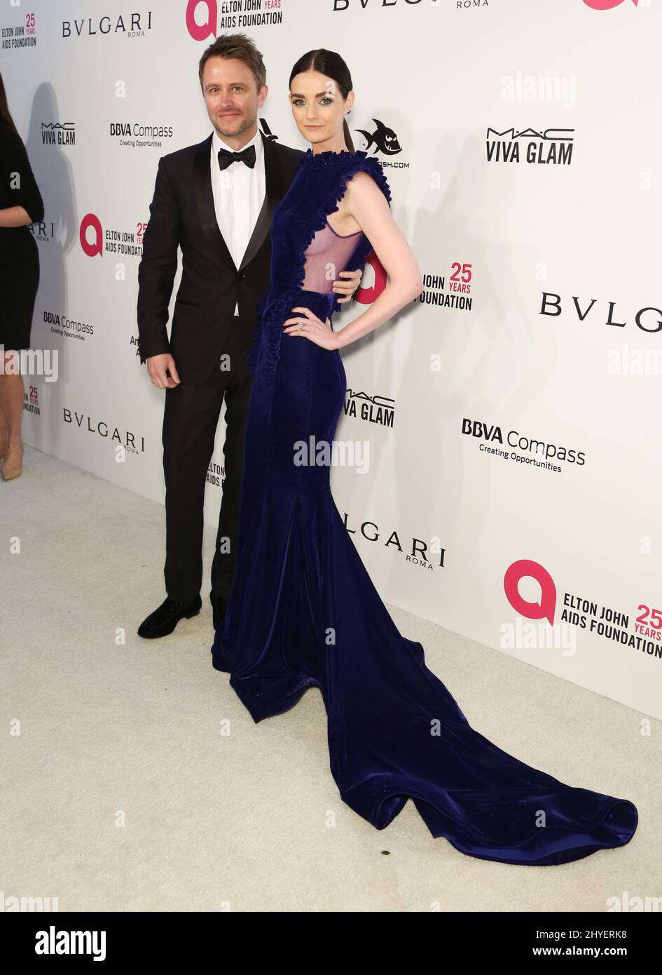 Chris Hardwick, Lydia Herst attending the Elton John AIDs foundation ...