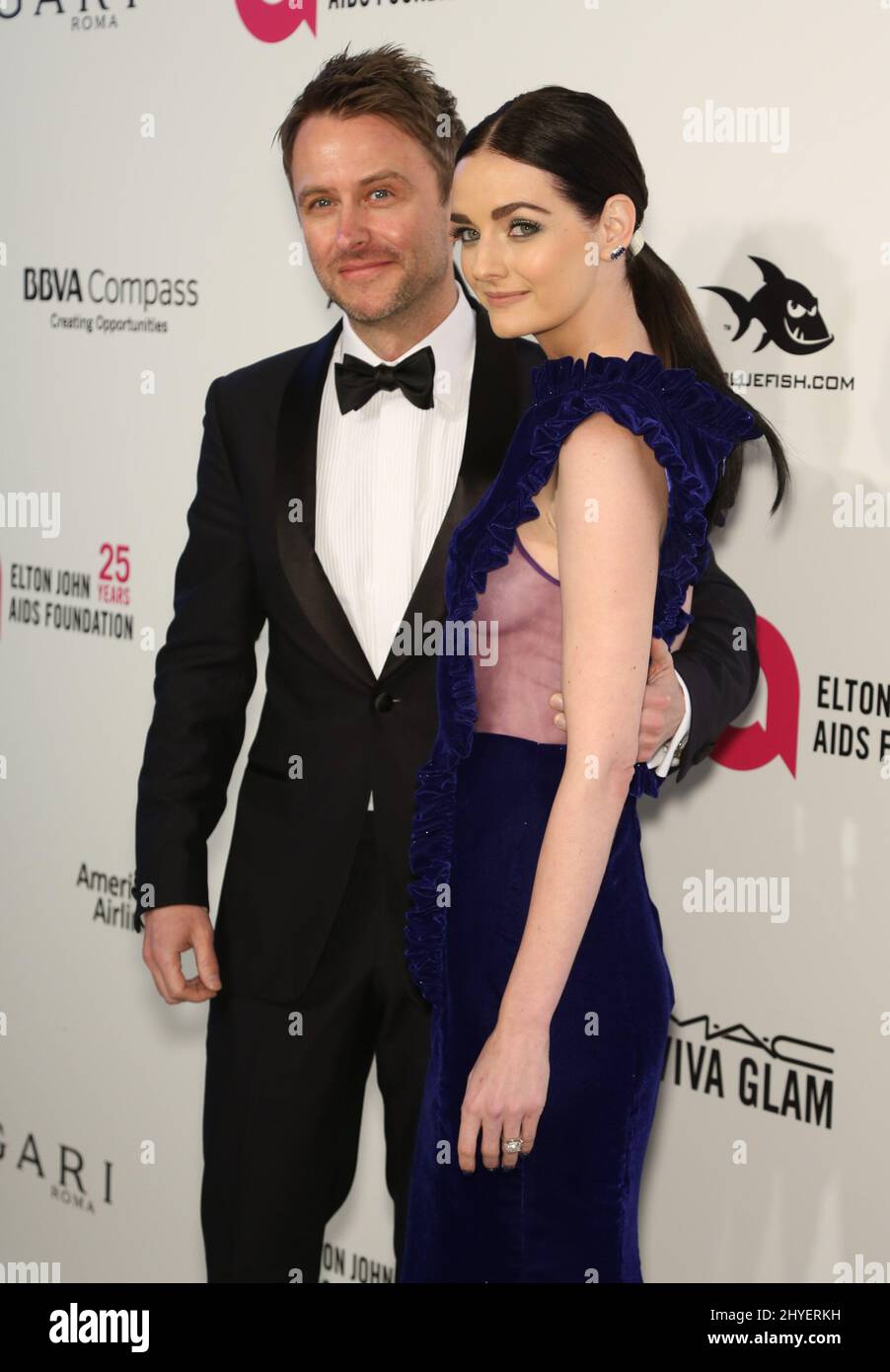 Chris Hardwick, Lydia Herst attending the Elton John AIDs foundation ...